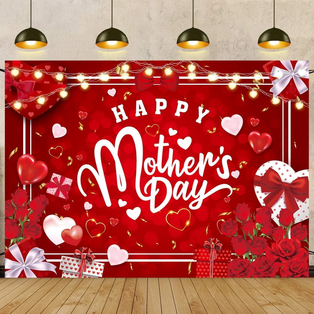 Happy Mother's Day Backdrop Glitter Heart Red Rose Best Mom Background ...