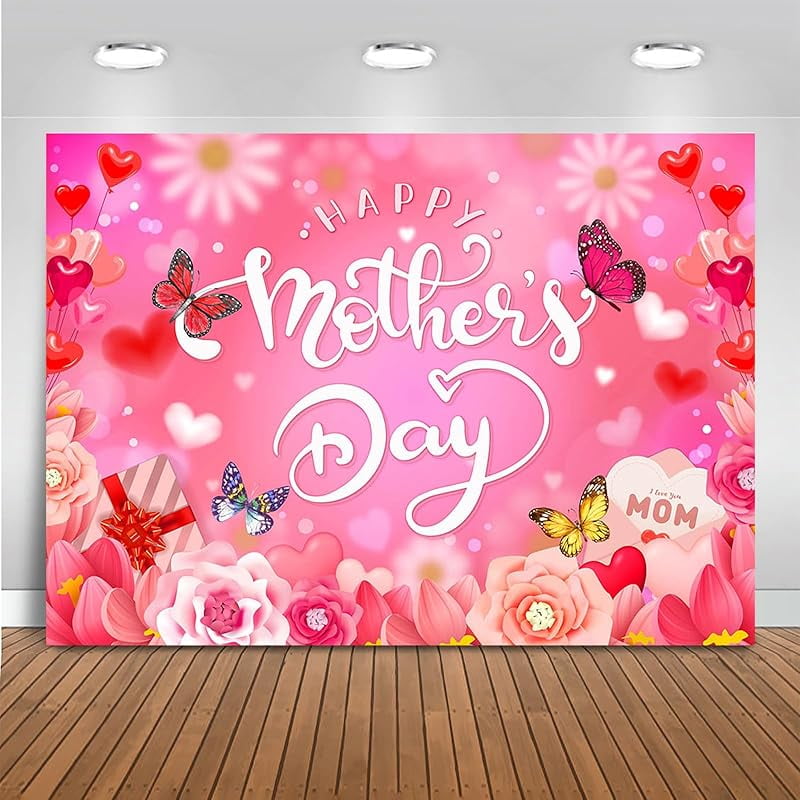 Happy Mother's Day Backdrop I Love You Mom Party Decorations Floral ...