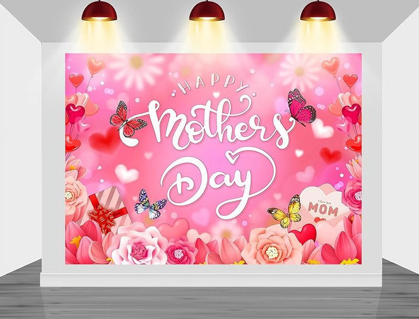 Happy Mother's Day Backdrop I Love You Mom Party Decorations Floral ...