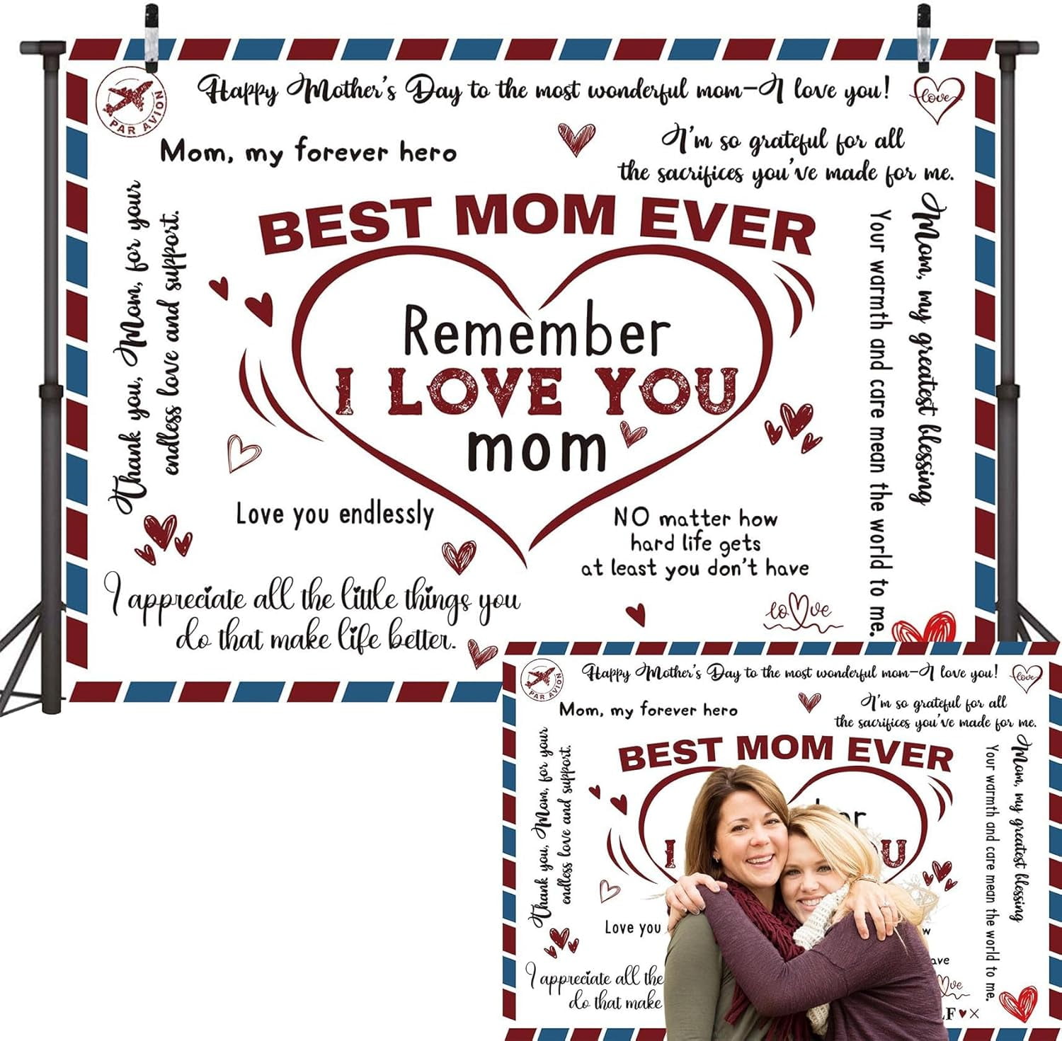 Happy Mother's Day Backdrop Mothers Day Banner Love Heart Background I ...