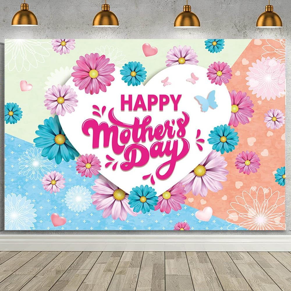 Happy Mother's Day Backdrop Pink Blue Daisy Mothers Day Photography ...