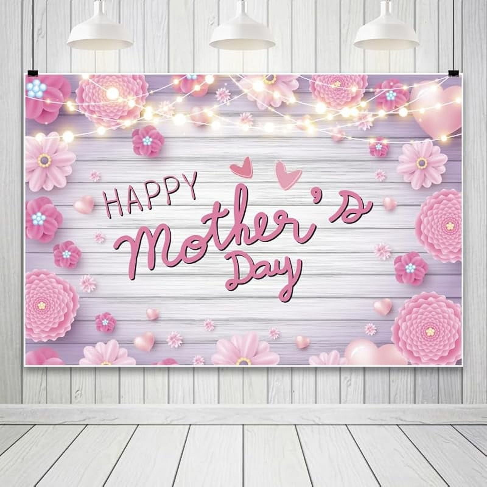 Happy Mother's Day Backdrop Pink Cherry Flower White Wood Thanks Mother ...