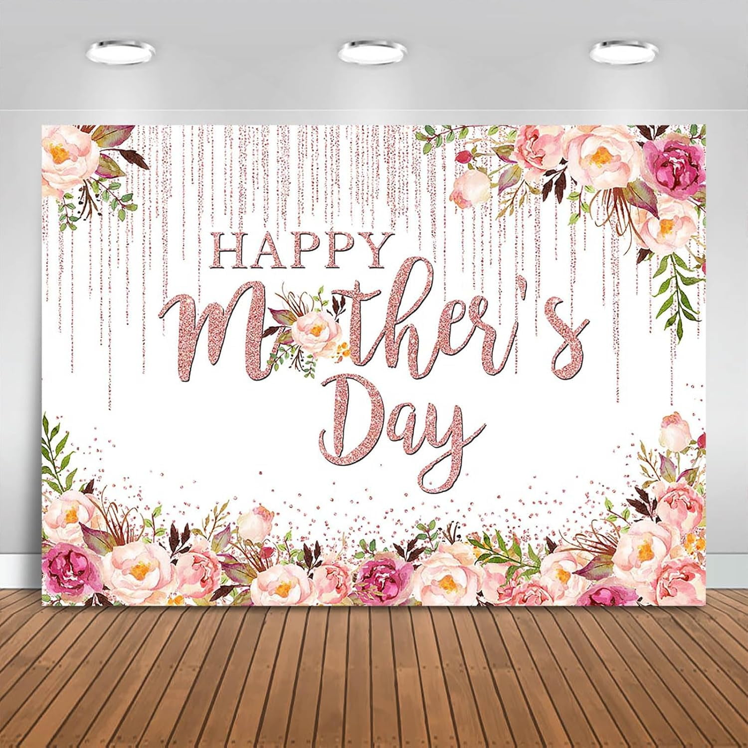 Happy Mother' s Day Backdrop Pink Floral Mother' s Day Party ...
