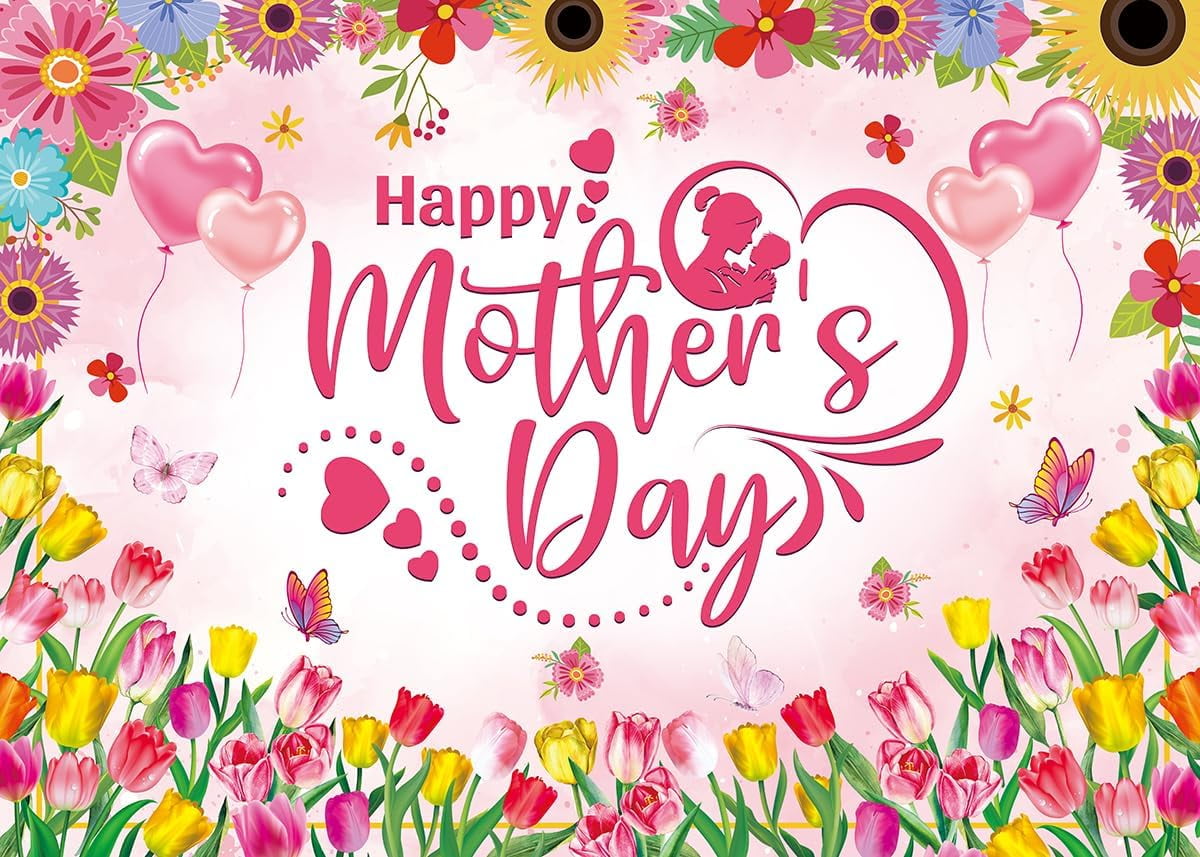Happy Mother's Day Backdrop Pink Flowers Mothers Day Photography ...