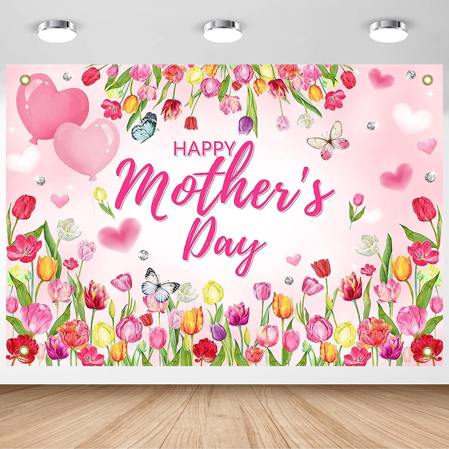 Happy Mother's Day Backdrop Pink Tulip Heart Mothers Day Photography ...