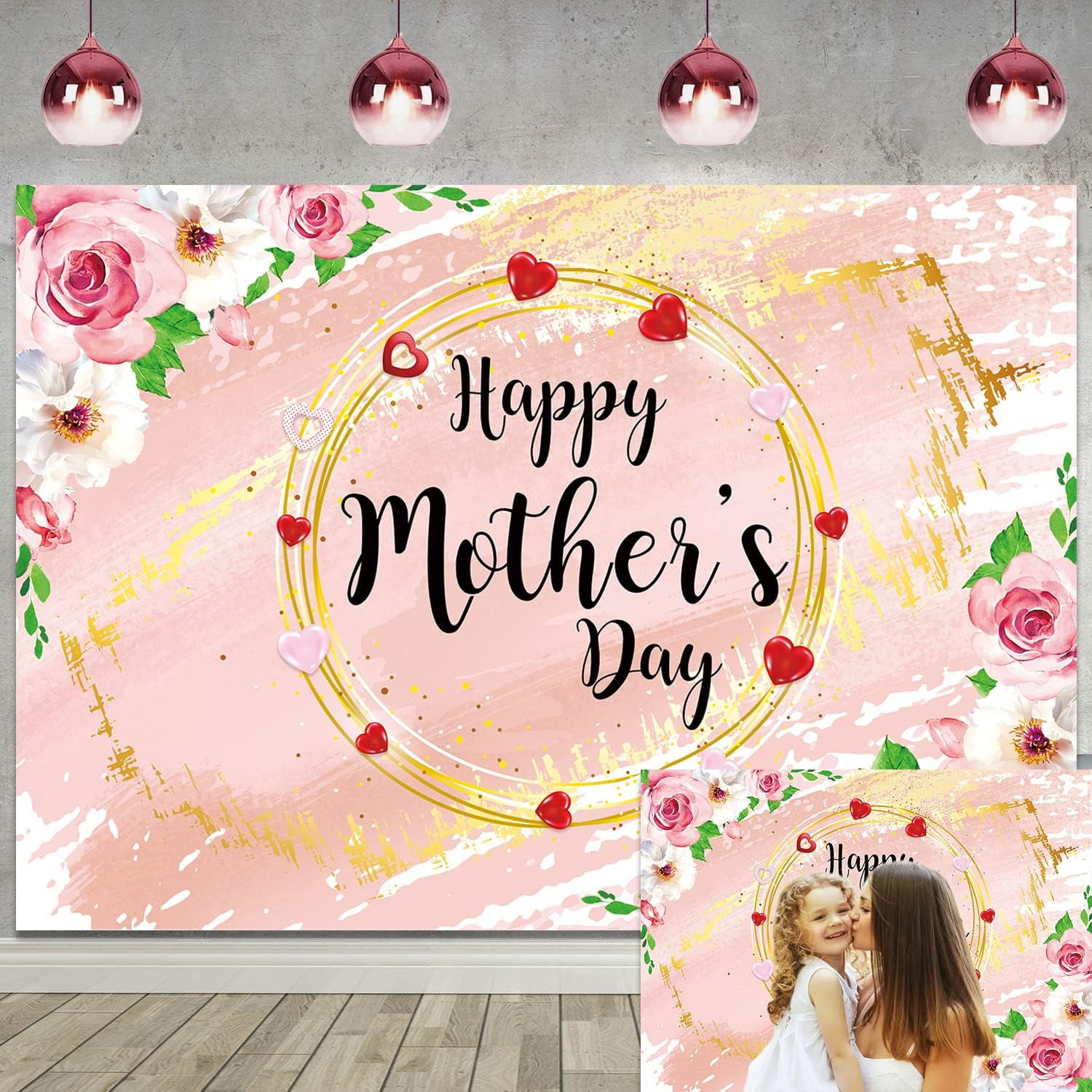 Happy Mother's Day Backdrop Thanks Mother Pink Flower Photography ...