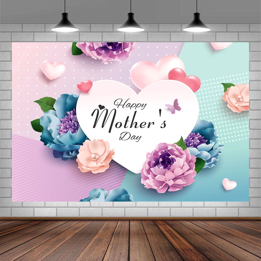Happy Mother's Day Backdrops Pink Blue Photography Background Flower ...