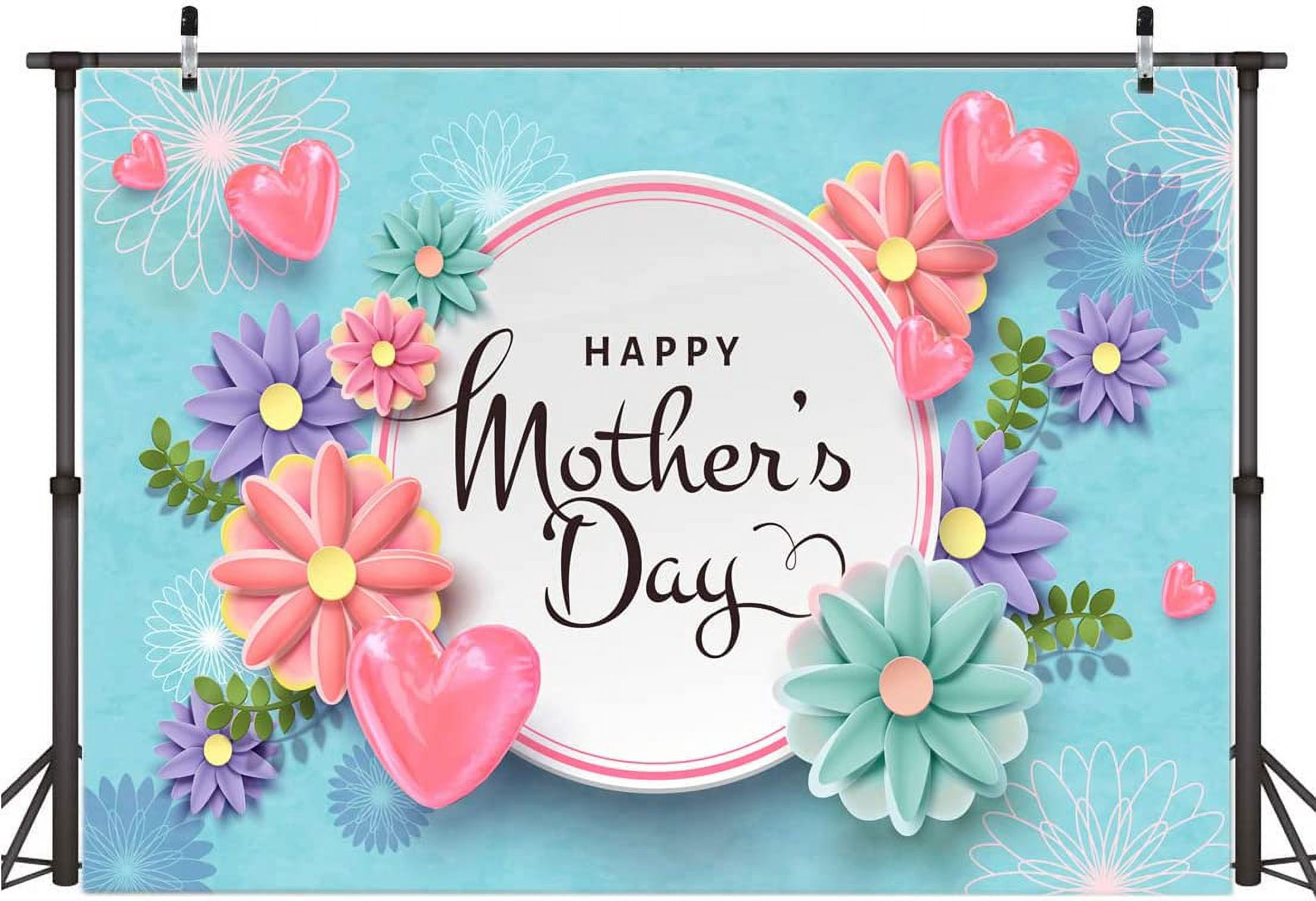 Happy Mother's Day Backdrops Pink Flower Love Backdrop for Photography ...