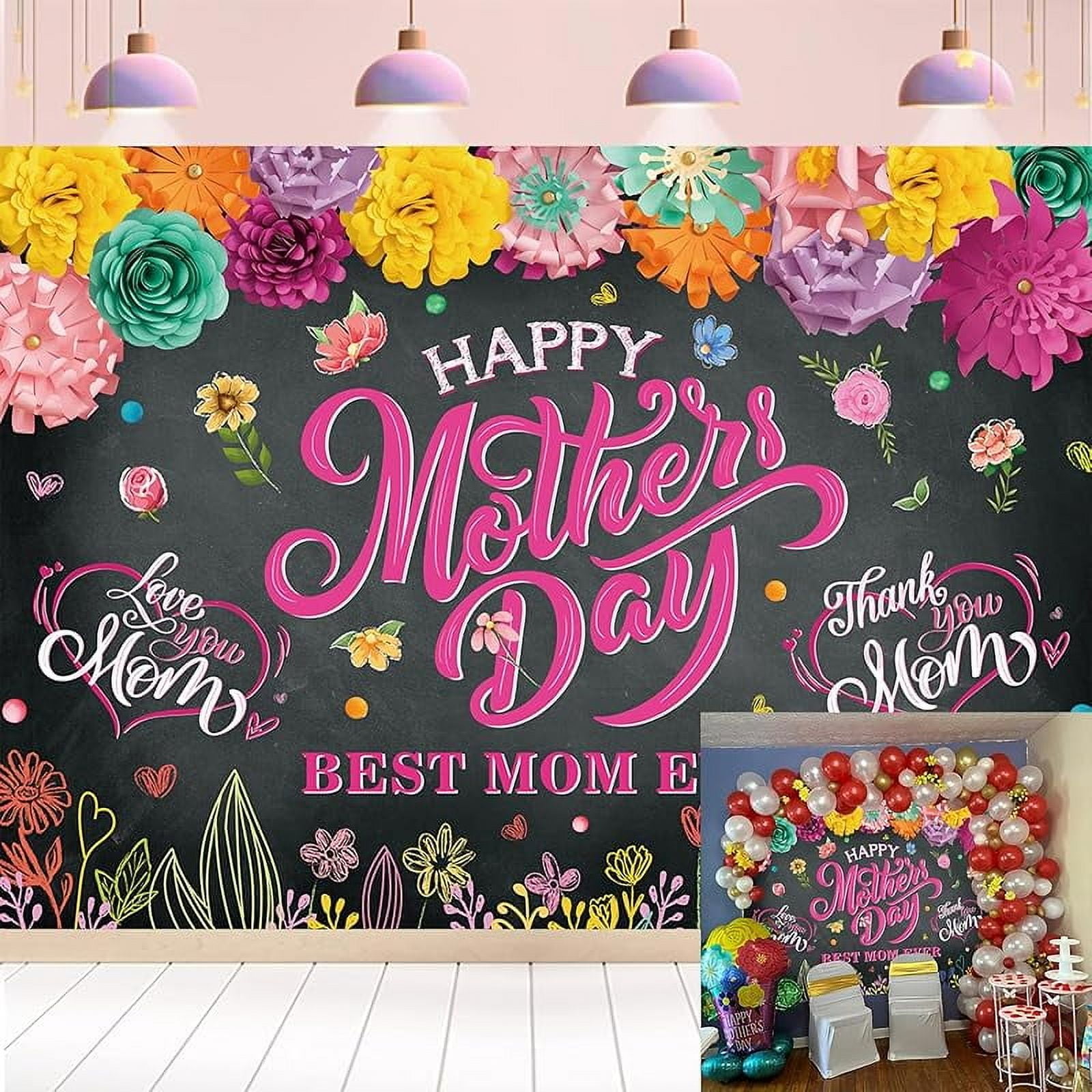 Happy Mother's Day Banner Backdrop 7*5FT Colorful Flowers Paper Best ...