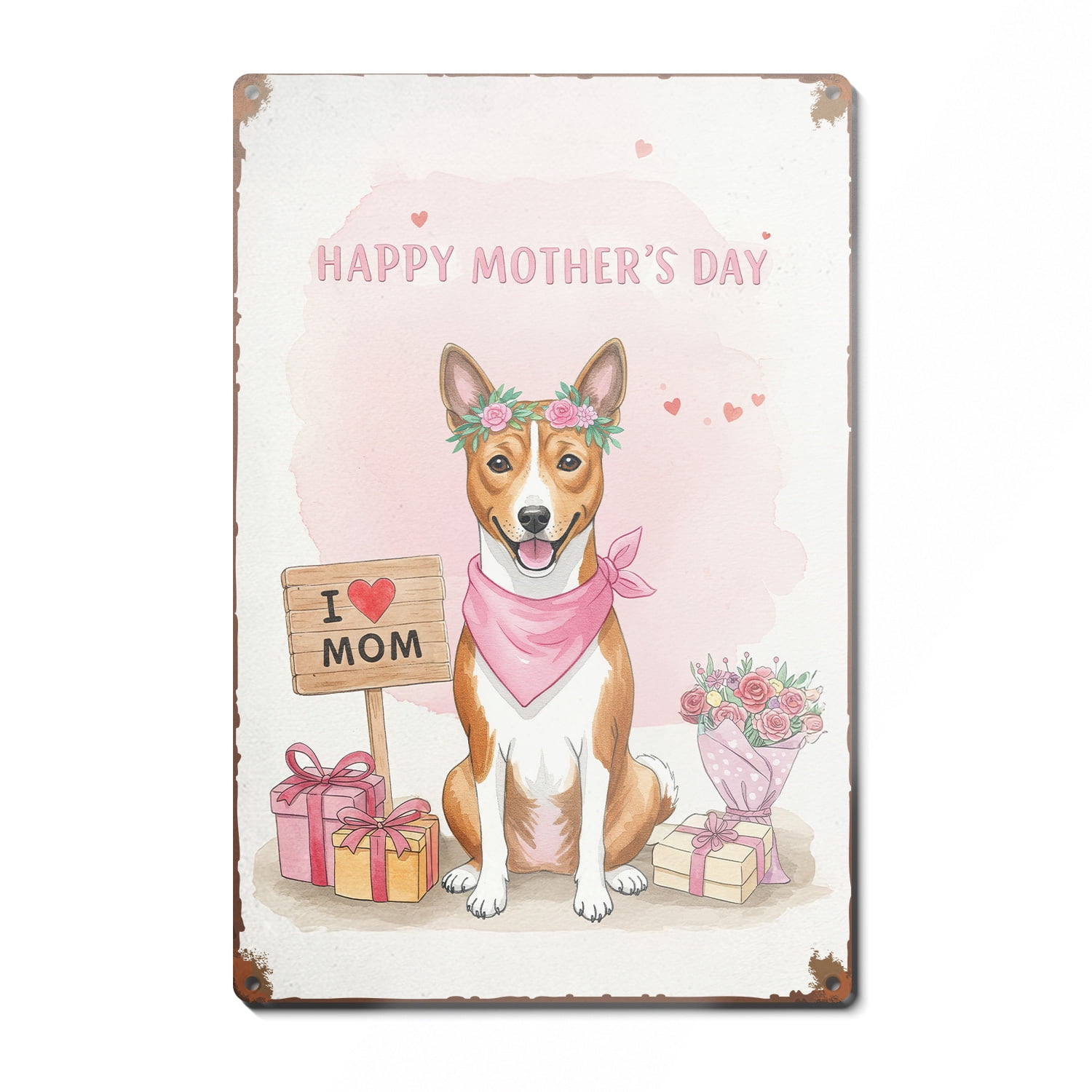 Happy Mother's Day Basenji Love Dog Mom Heart Flower Vertical Metal ...
