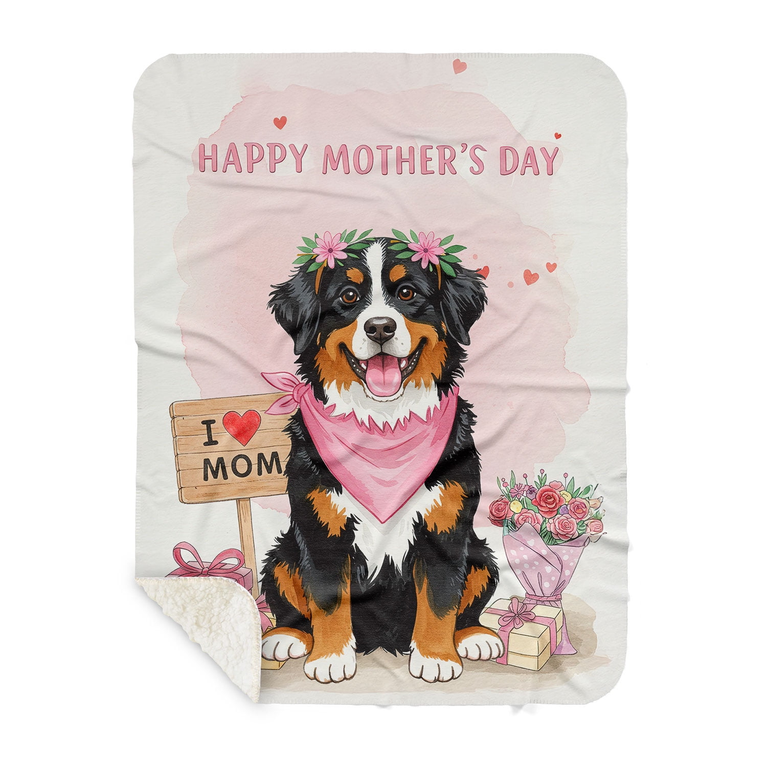 Happy Mother's Day Bernese Mountain Dog Love Dog Mom Heart Flower Cozy ...