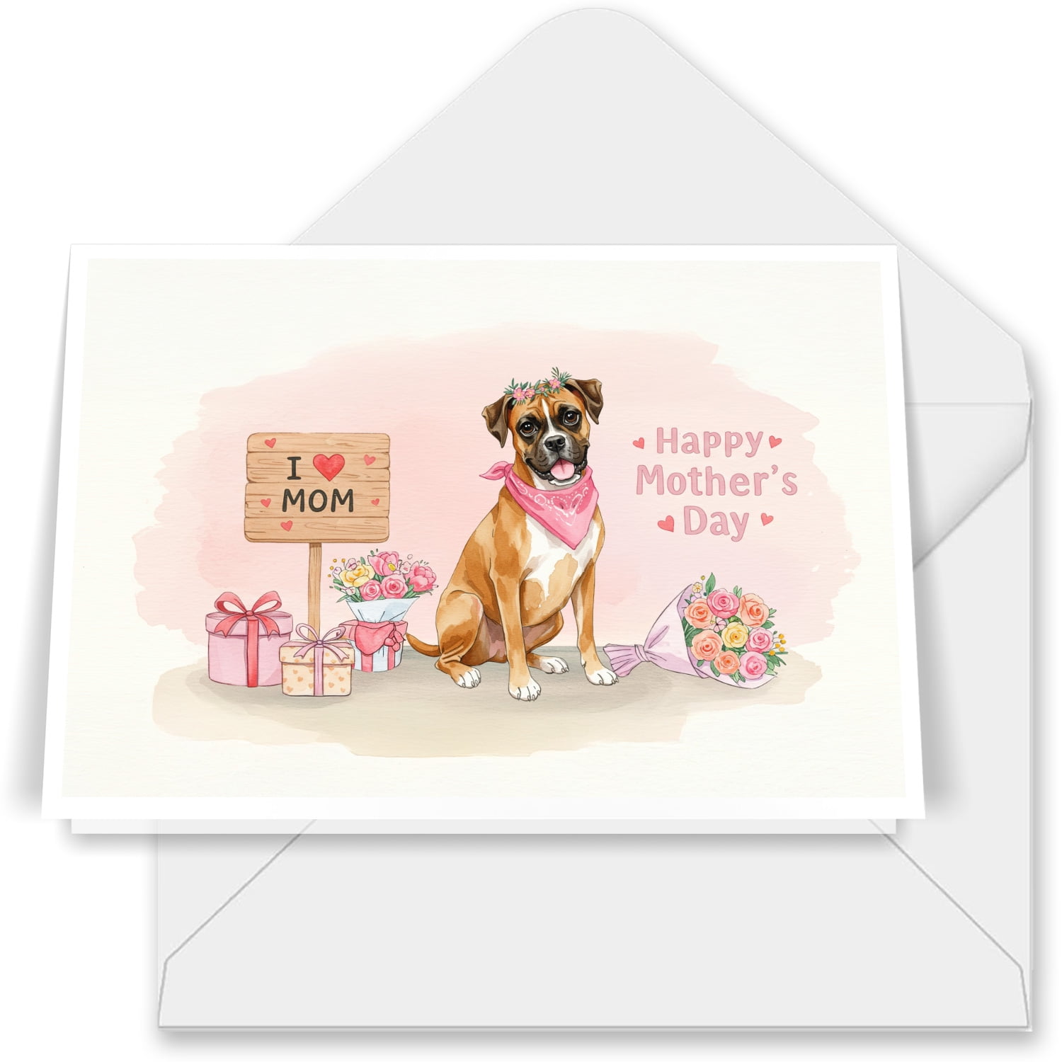 Happy Mother's Day Boxer Love Dog Mom Heart Flower 7x5in Folded ...