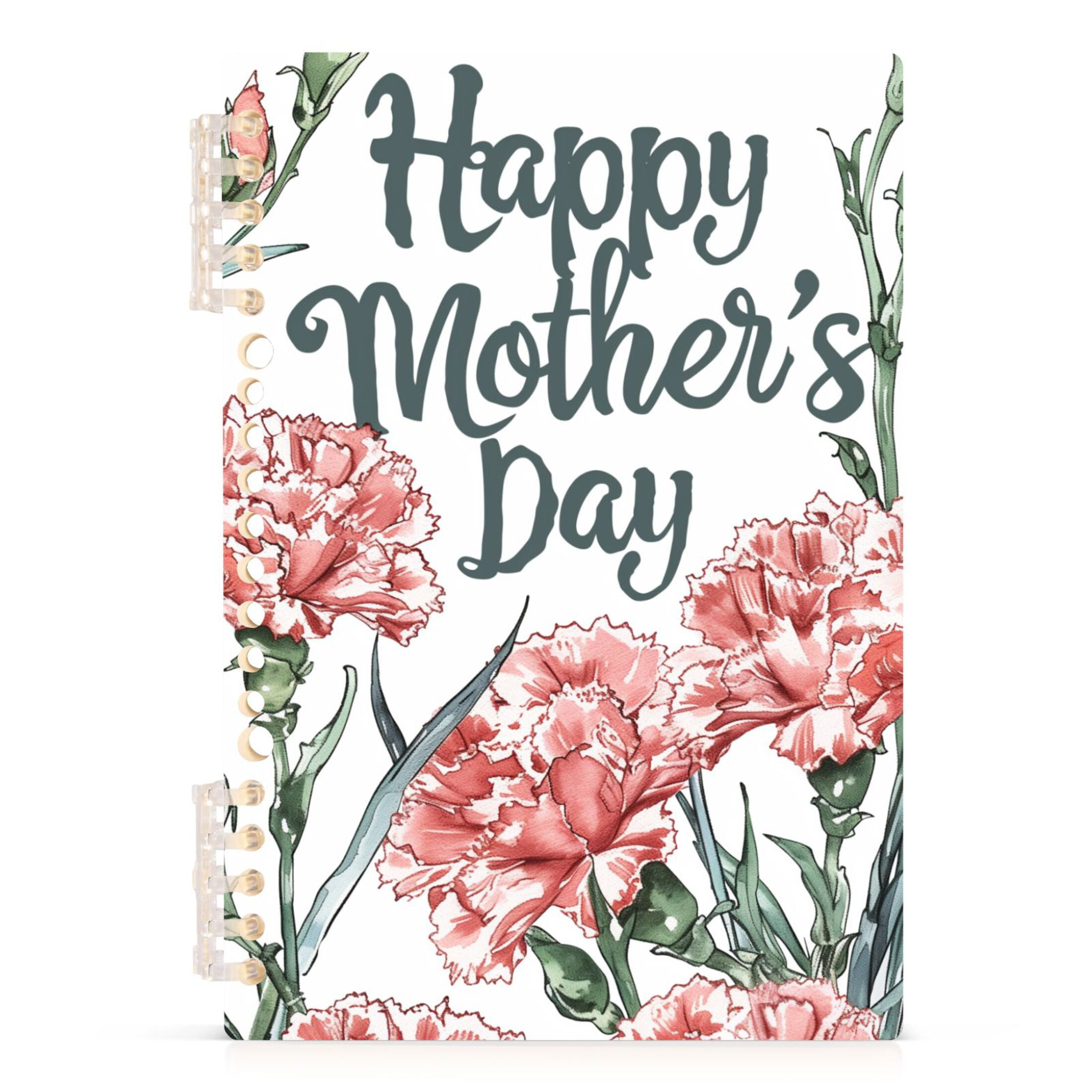 Happy Mothers Day Carnation Flowers Spiral Notebooks 60 Sheets 120