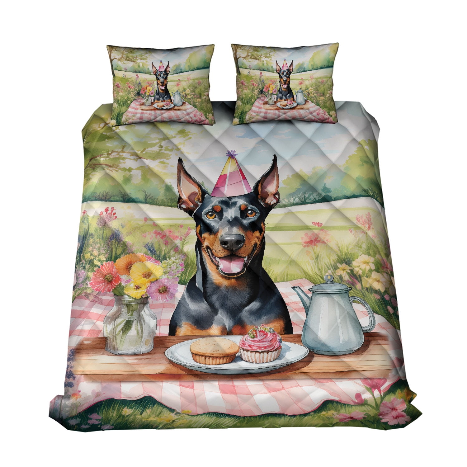 Happy Mother's Day Doberman Pinscher with Sweets and Flowers at a ...