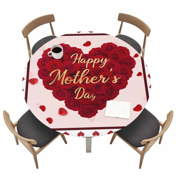 Happy Mother's Day Fitted Tablecloth with Elastic Edged, Round Table ...