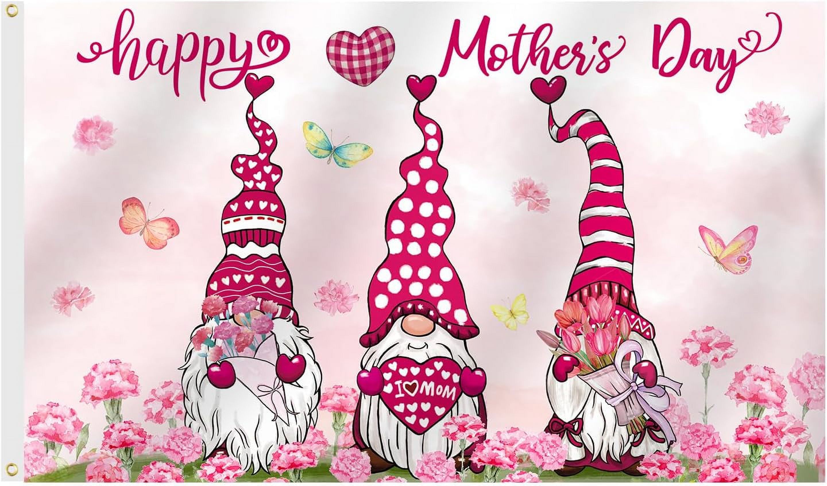 Happy Mother's Day Flag,Cute Gnomes with Roses Flowers Flag,Best Mom ...
