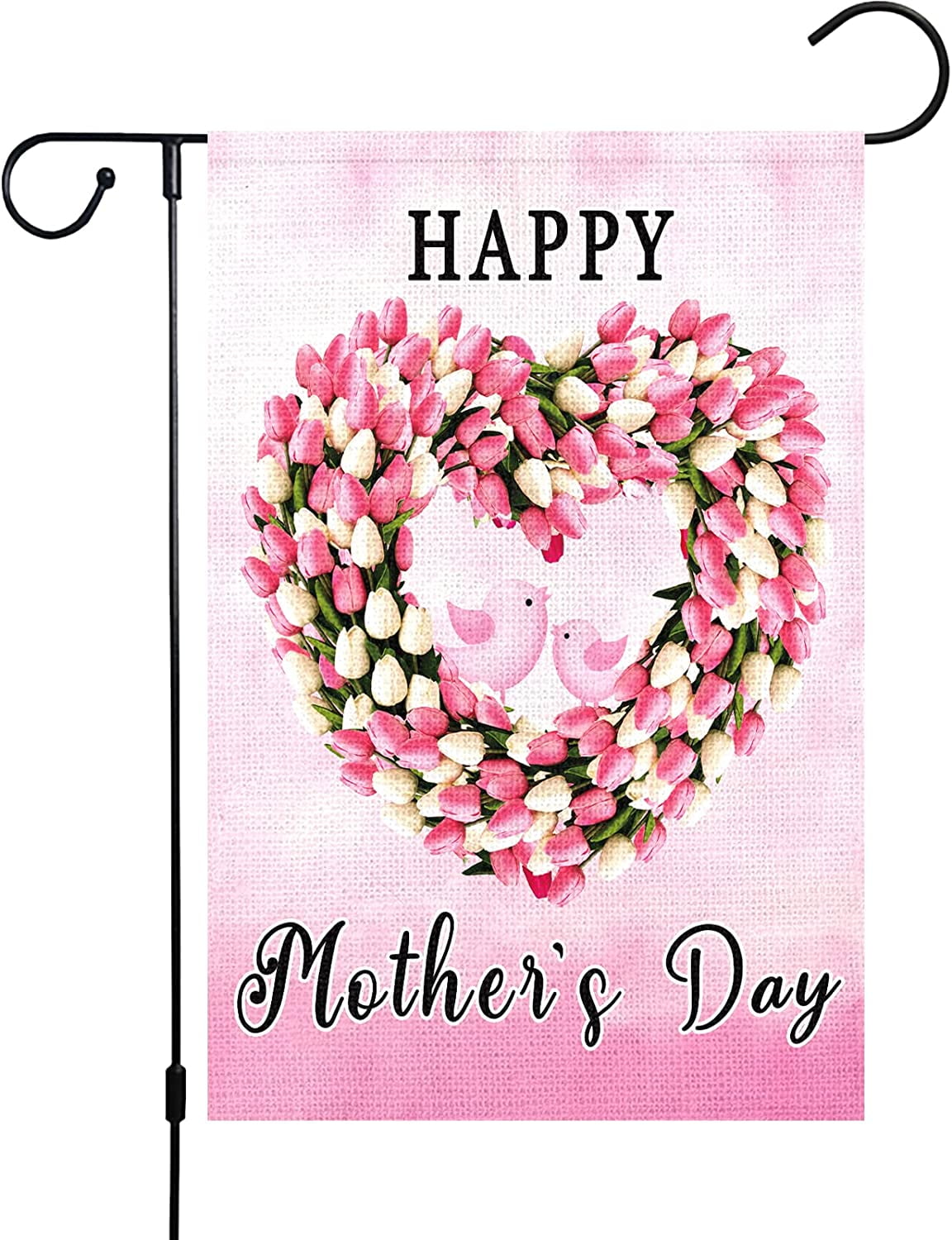 Happy Mother's Day Garden Flag 12x18 Double Sided for Mom Pink, Burlap ...