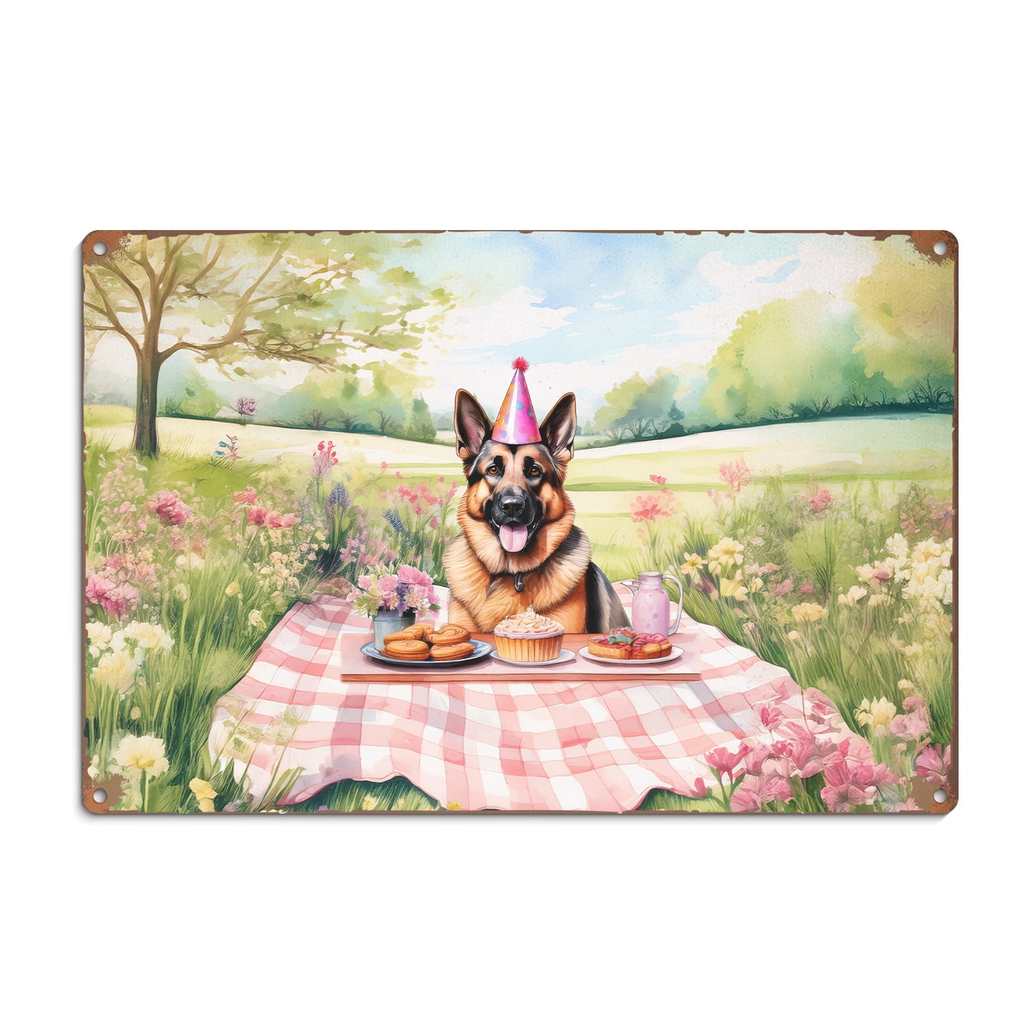 Happy Mother's Day German Shepherd with Sweets and Flowers at a Picnic ...