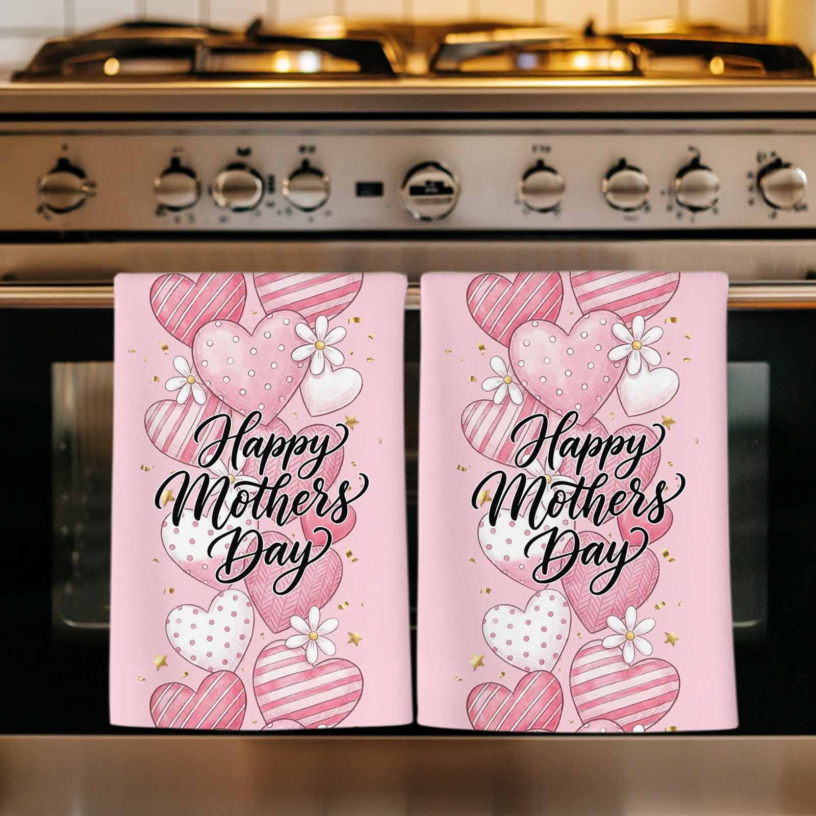 Happy Mother's Day Kitchen Towels Set of 1, Pink Romantic Love Heart ...