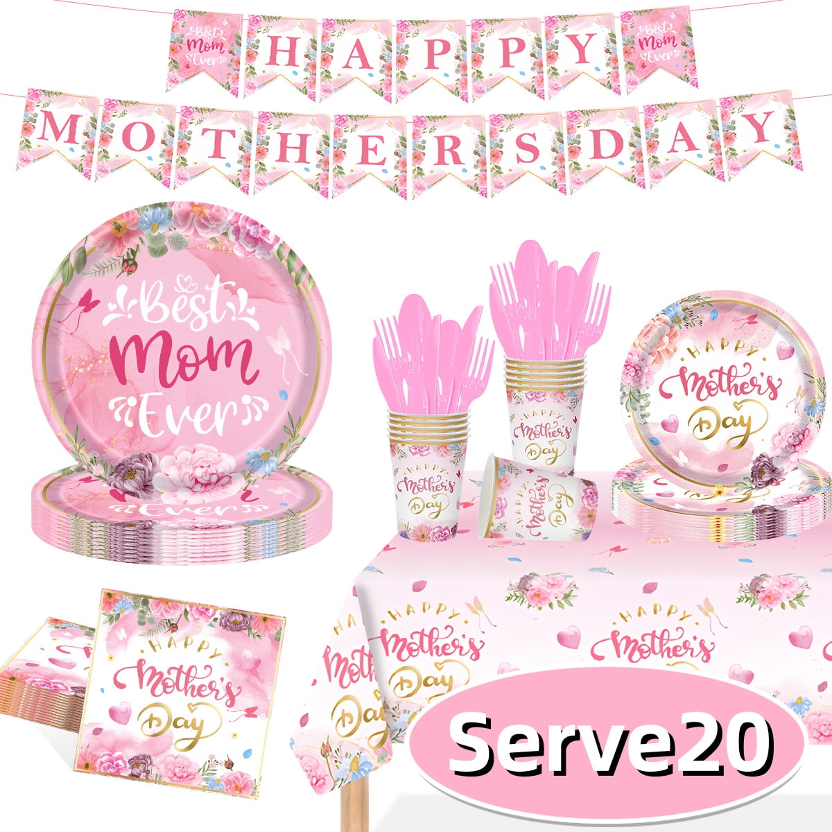 Happy Mother's Day Party Supplies Plates Napkins Cups Tablecloth ...