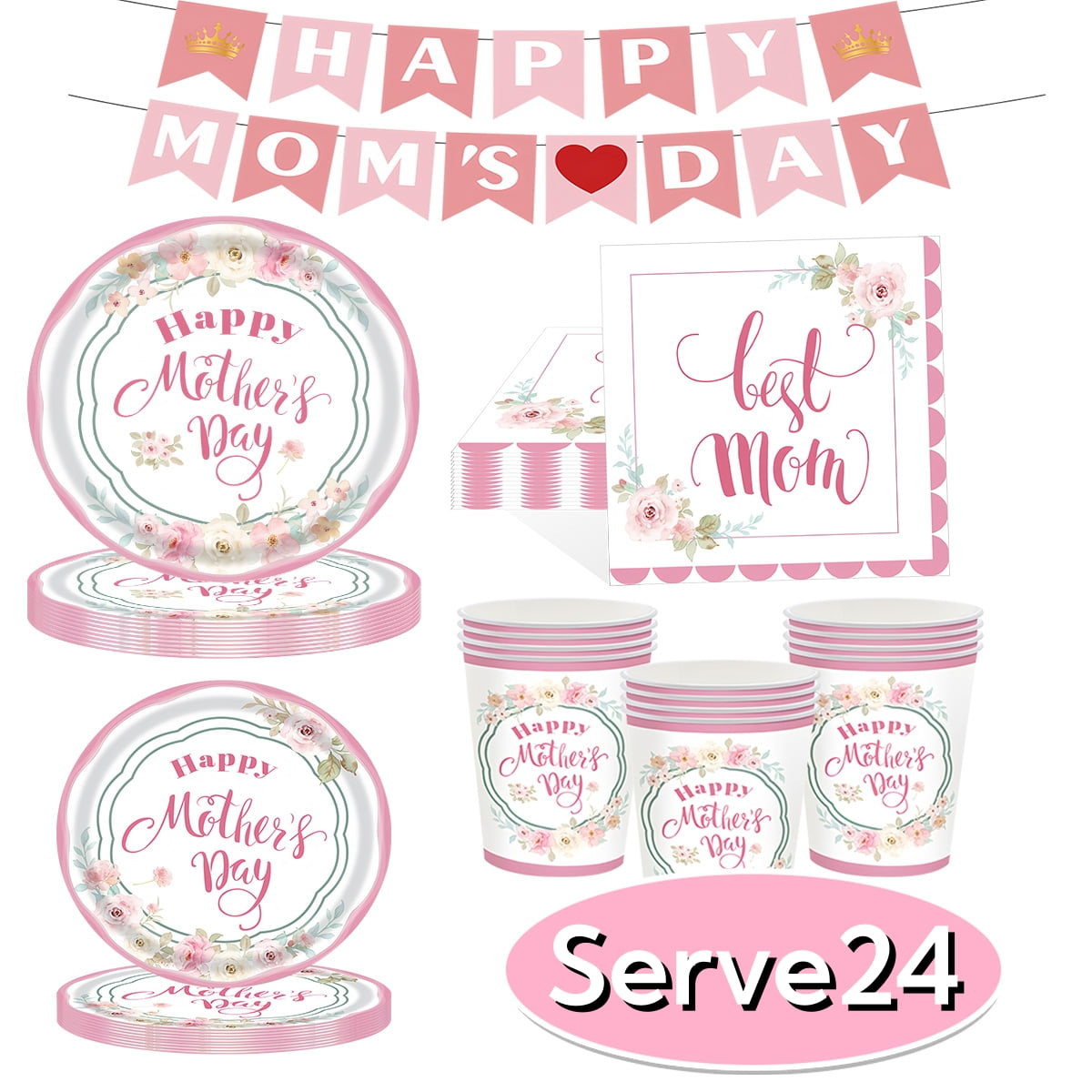Happy Mother's Day Party Supplies Plates Napkins Cups Tablecloth ...