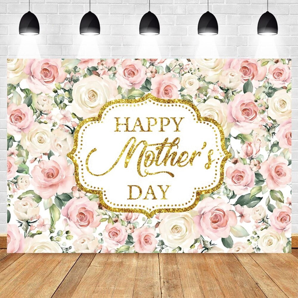 Happy Mother's Day Photography Backdrop for Mom Pink Flower Red Rose ...