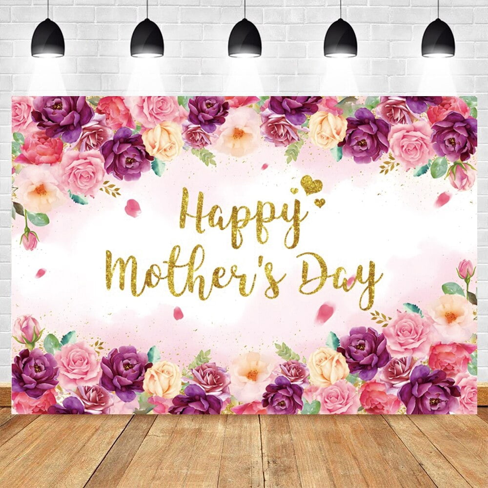Happy Mother's Day Photography Backdrop for Mom Pink Flower Red Rose ...