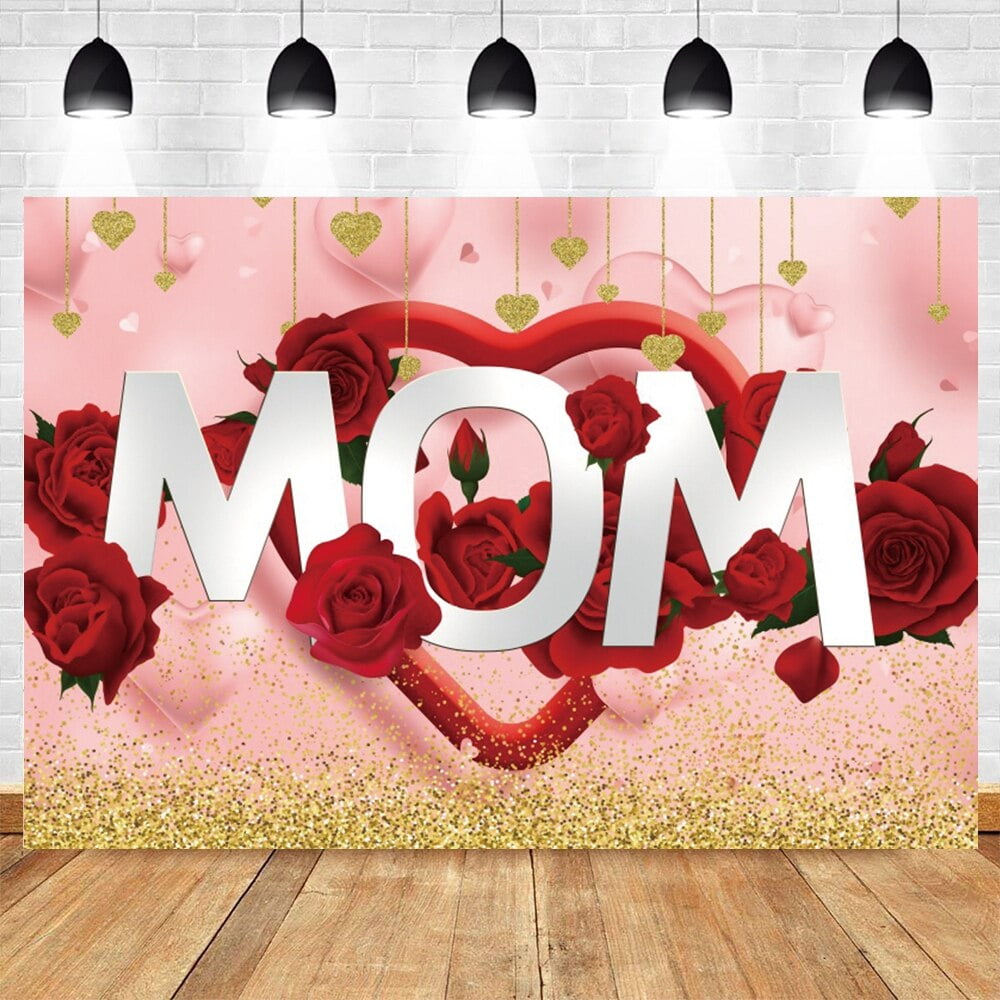Happy Mother's Day Photography Backdrop for Mom Pink Flower Red Rose ...