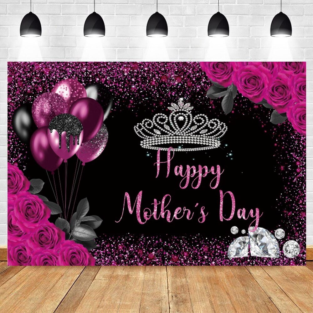 Happy Mother's Day Photography Backdrop for Mom Pink Flower Red Rose ...
