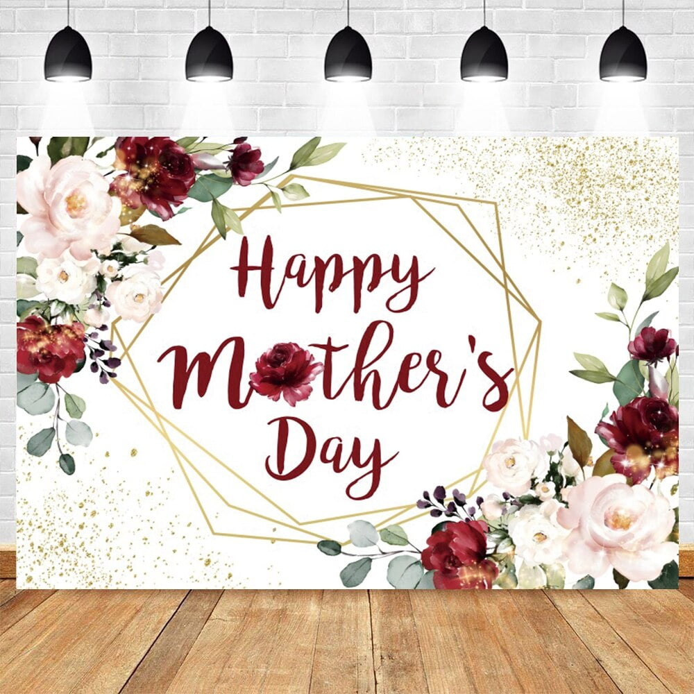 Happy Mother's Day Photography Backdrop for Mom Pink Flower Red Rose ...