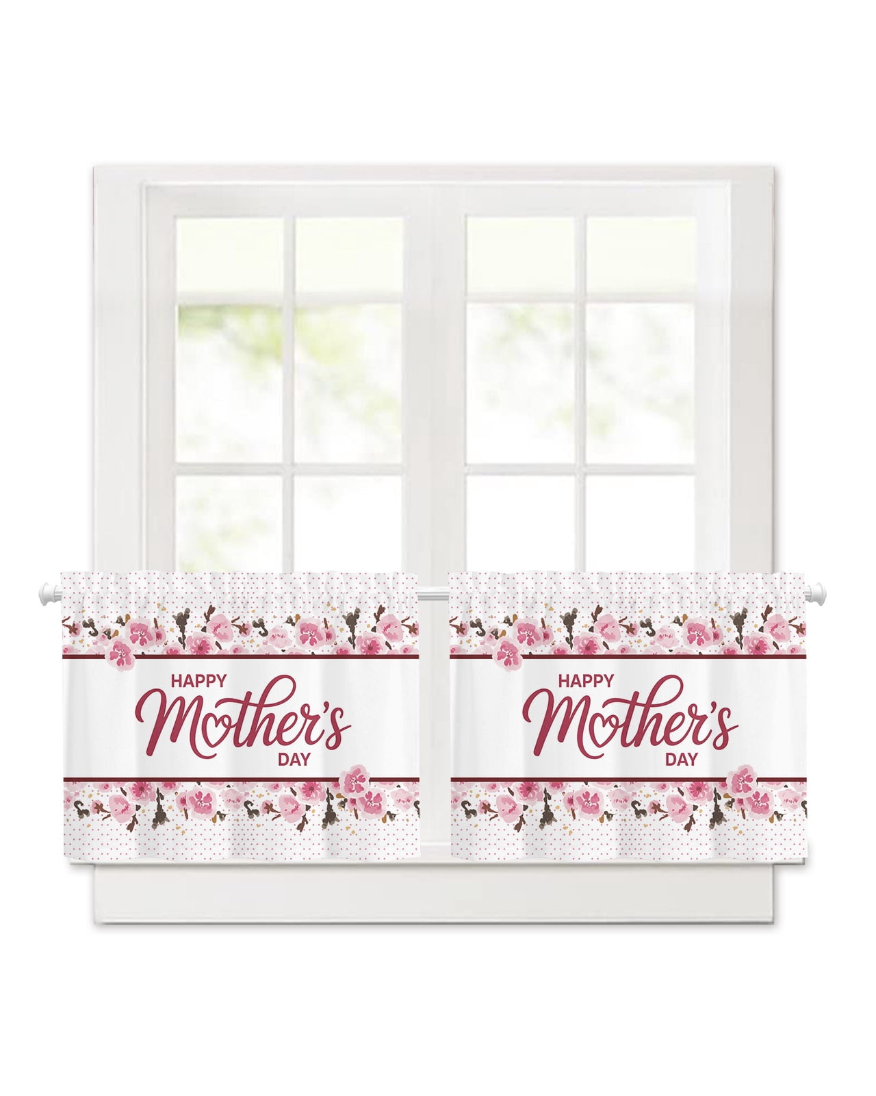 Happy Mother's Day Pink Flowers Short Blackout Curtains 24 Inch Long ...