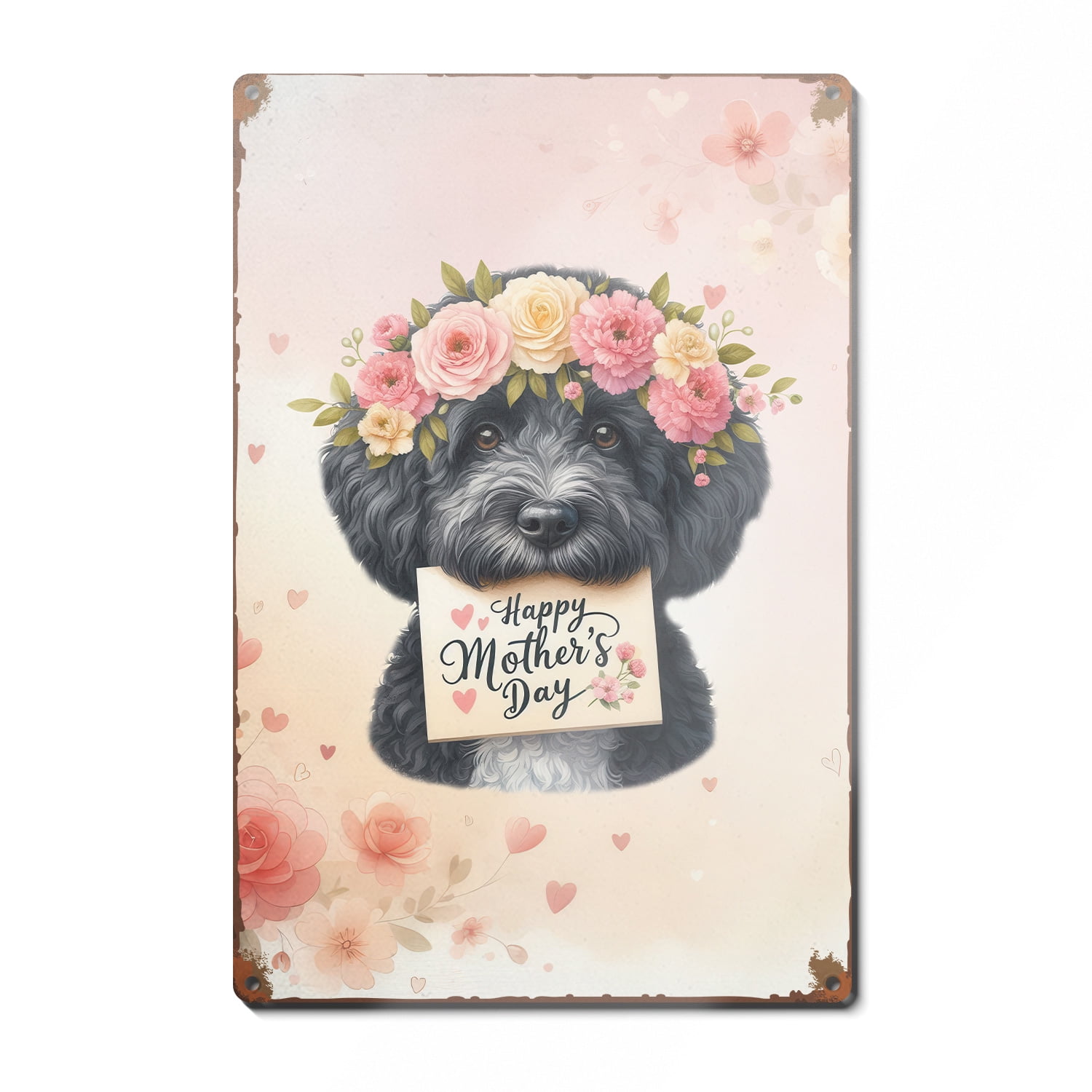 Happy Mother's Day Portuguese Water Dog with Flower Crown and Greeting ...