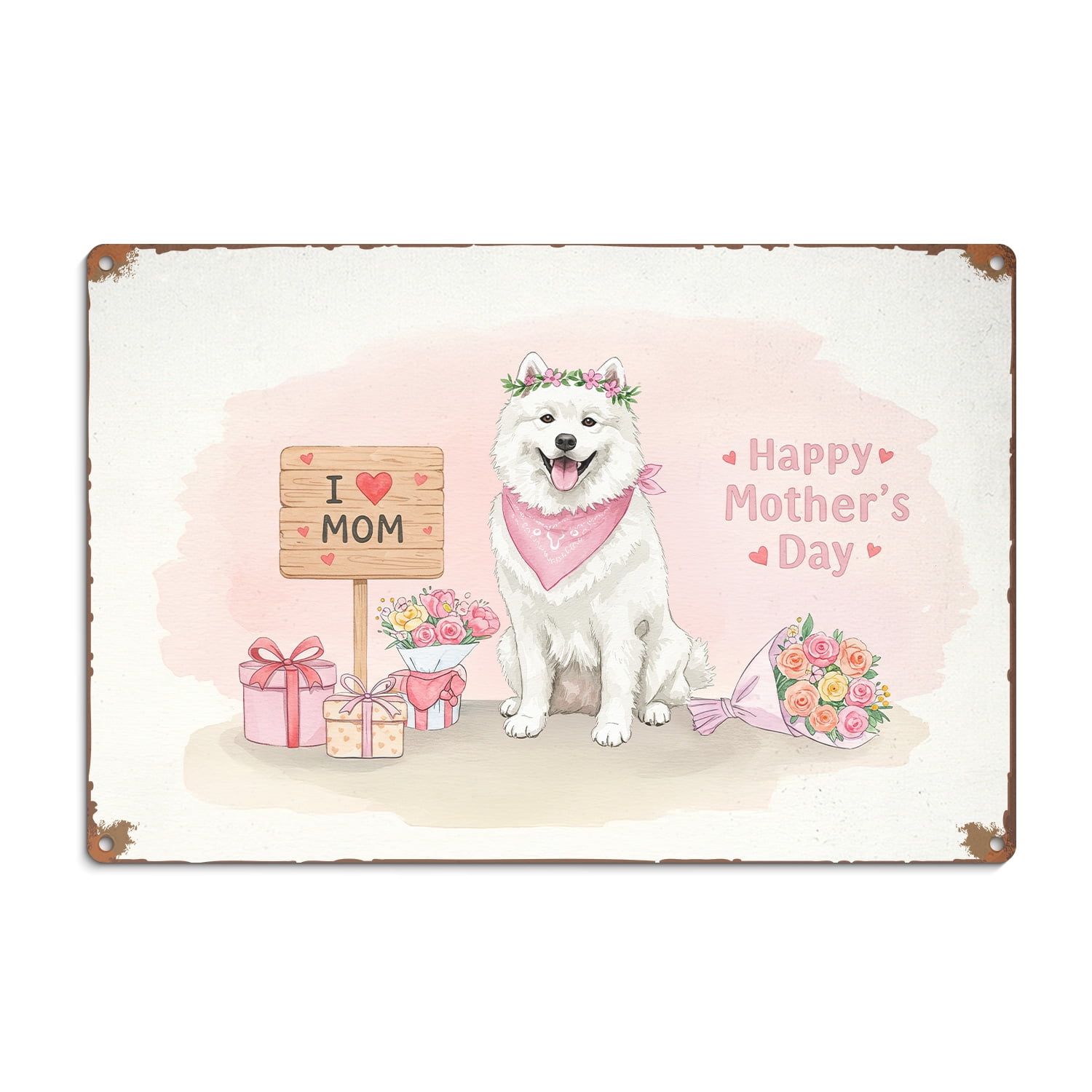 Happy Mother's Day Samoyed Love Dog Mom Heart Flower Horizontal Metal ...