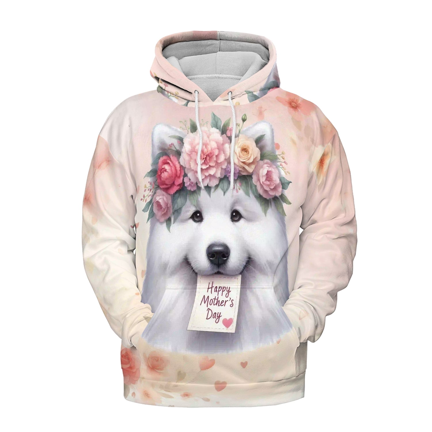 Happy Mother's Day Samoyed with Flower Crown and Greeting Card All Over ...