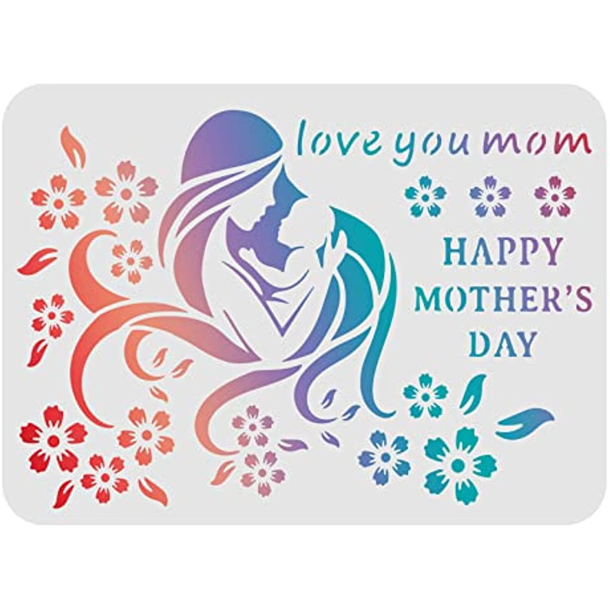 Happy Mother's Day Stencils 11.6x8.3inch Mother Holding Child and Carnation Pattern Decoration ...