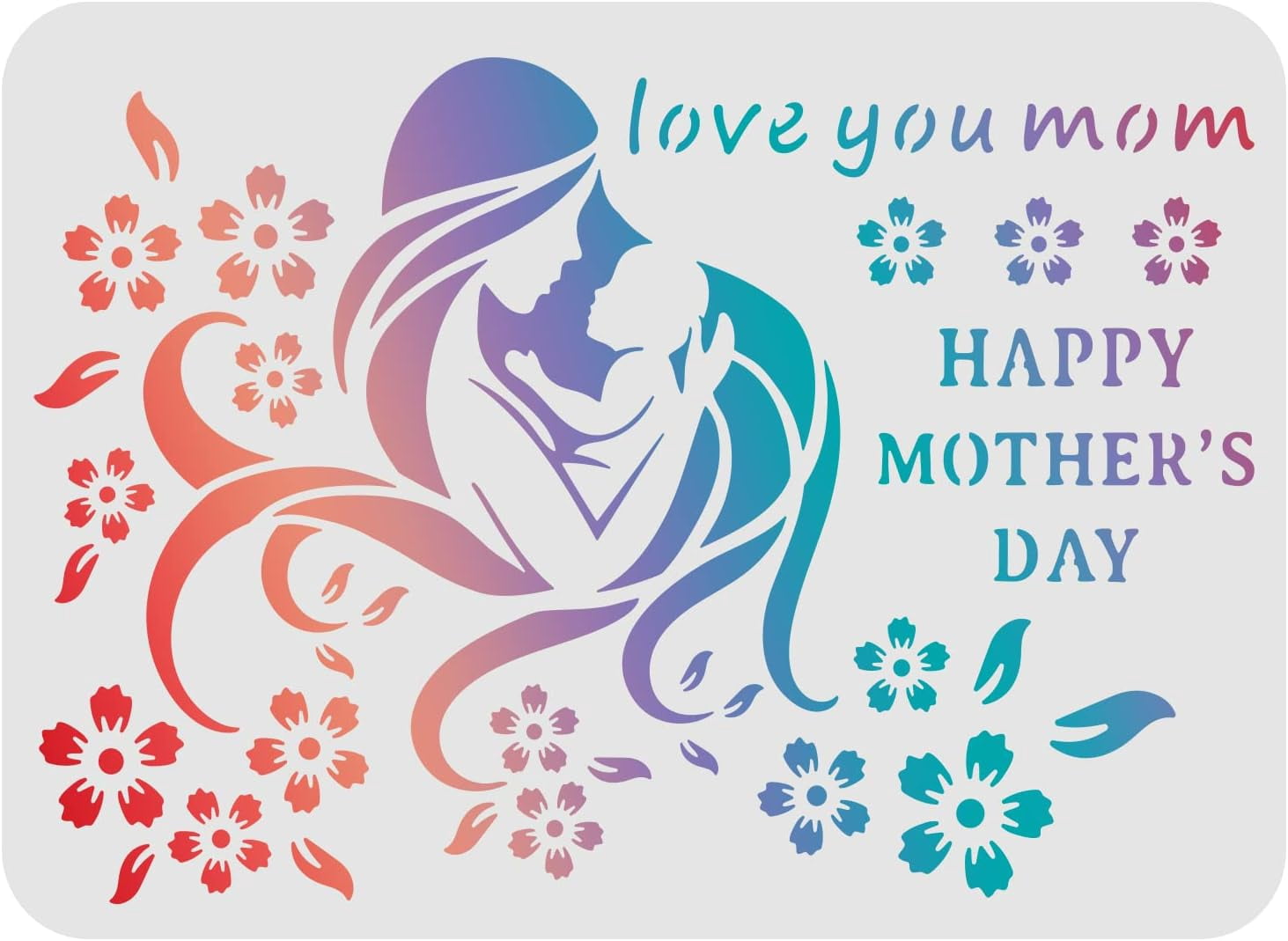 Happy Mother's Day Stencils 11.6x8.3inch Mother Holding and Carnation ...