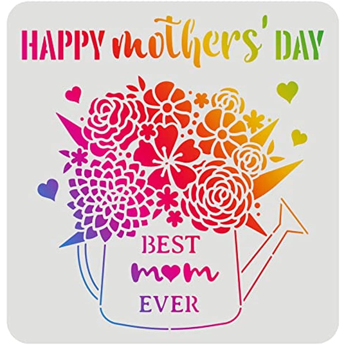 Happy Mother's Day Stencils Mother's Day Drawing Stencil Kettle Bouquet ...