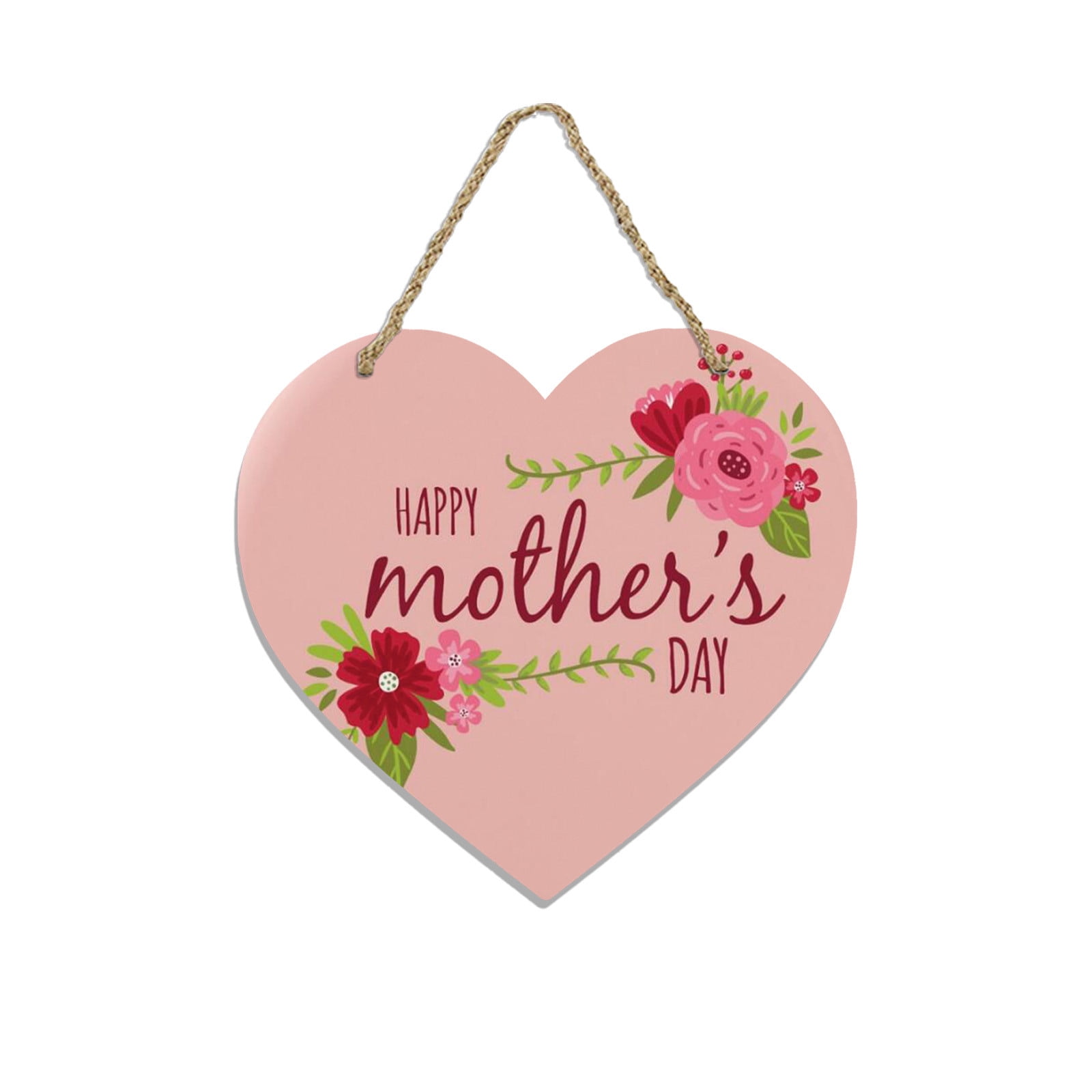 Happy Mother's Day Welcome Sign Wreath, Heart Wooden Hanging Door Sign ...