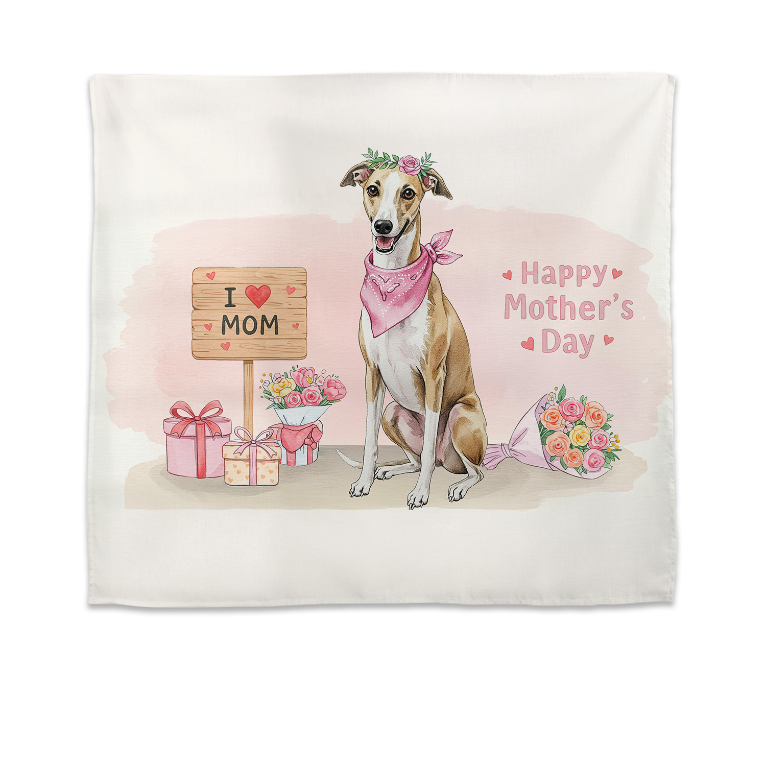 Happy Mother's Day Whippet Love Dog Mom Heart Flower Tapestry Dog Lover ...