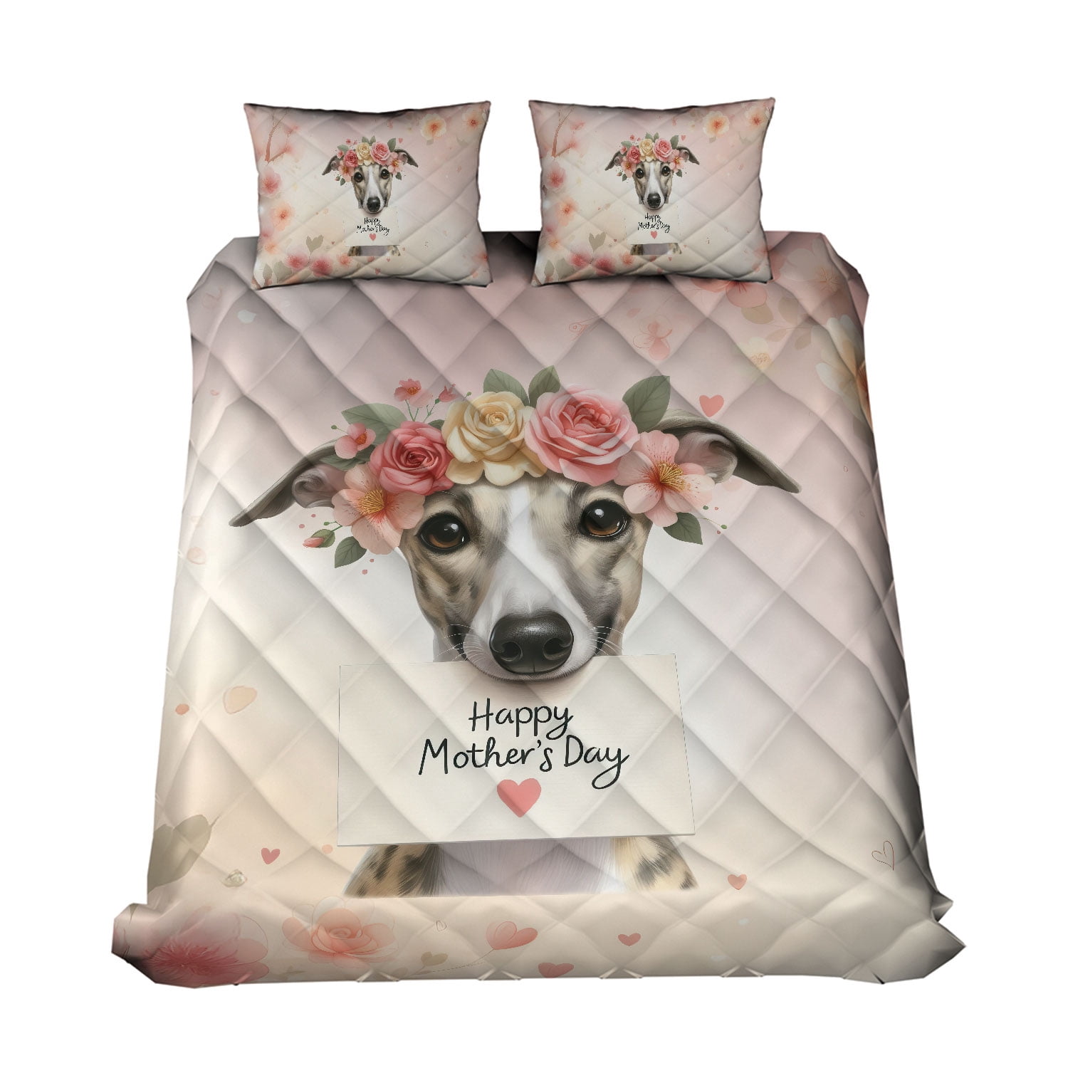 Happy Mother's Day Whippet with Flower Crown and Greeting Card Quilt ...