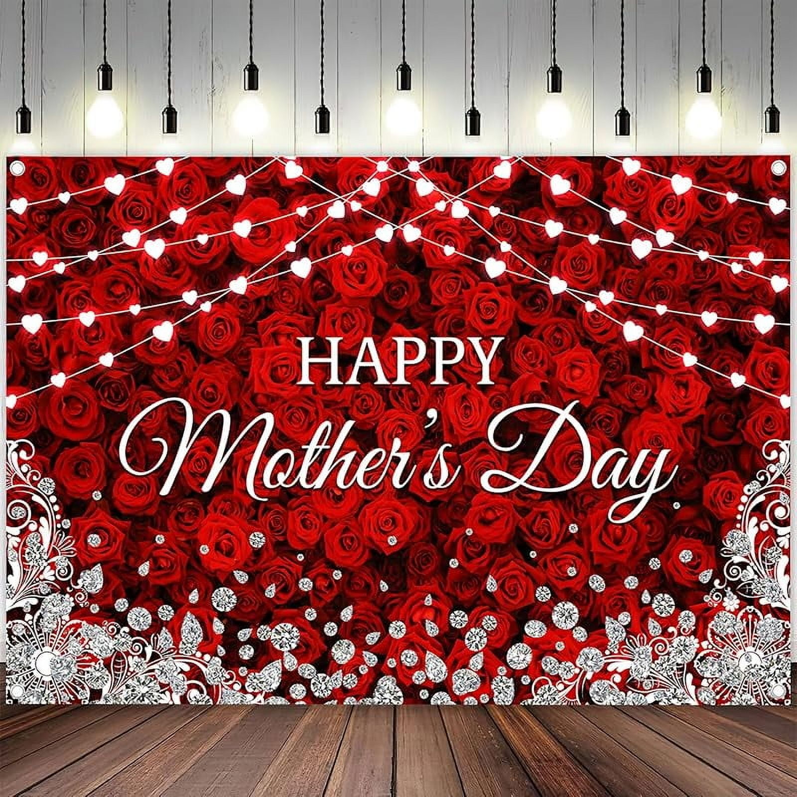 Happy Mothers Backdrop Fabric Red Rose Flower Background, Sliver ...