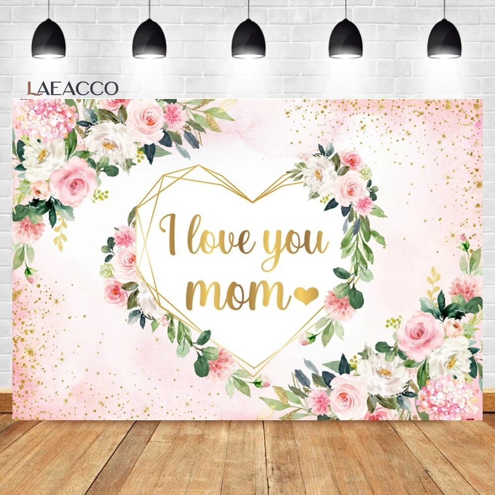 Happy Mothers Day Backdrop Rose Gold Floral Glitter Sweet Heart Best ...