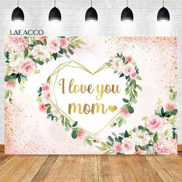 Happy Mothers Day Backdrop Rose Gold Floral Glitter Sweet Heart Best ...
