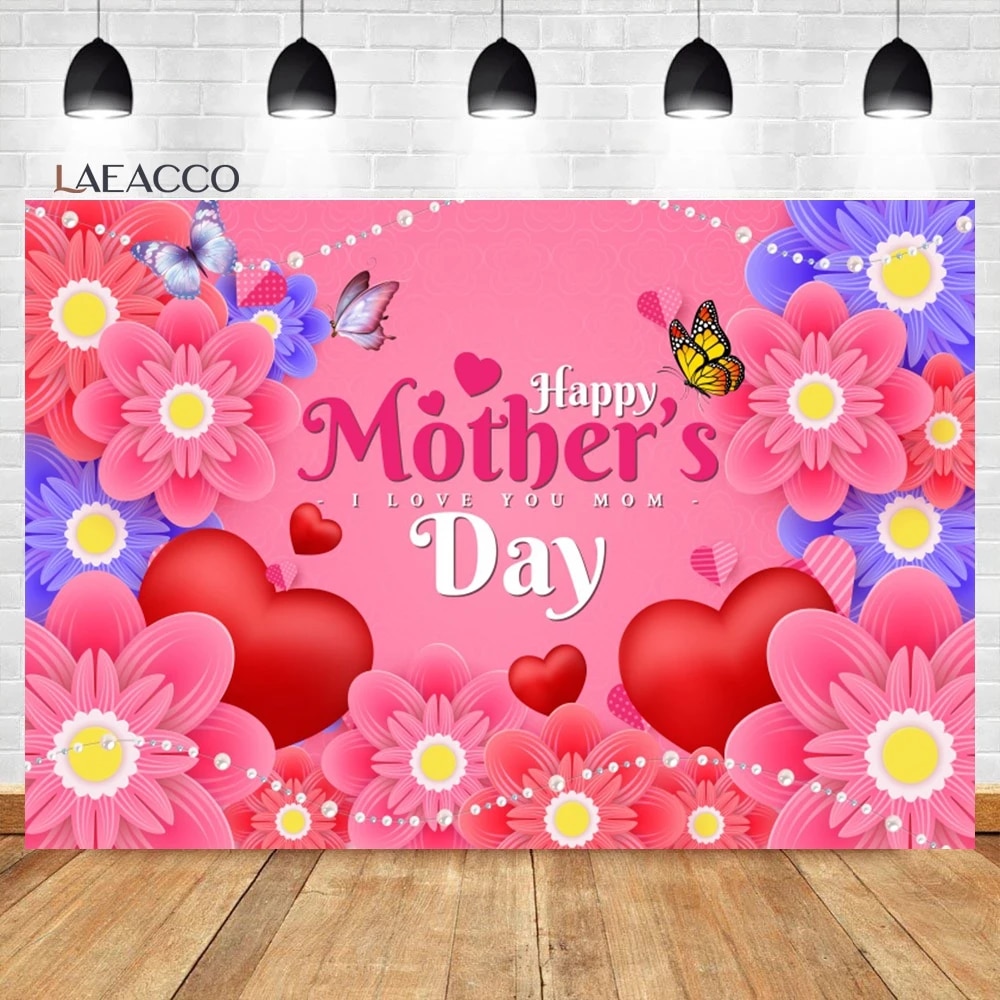 Happy Mothers Day Backdrop Rose Gold Floral Glitter Sweet Heart Best ...