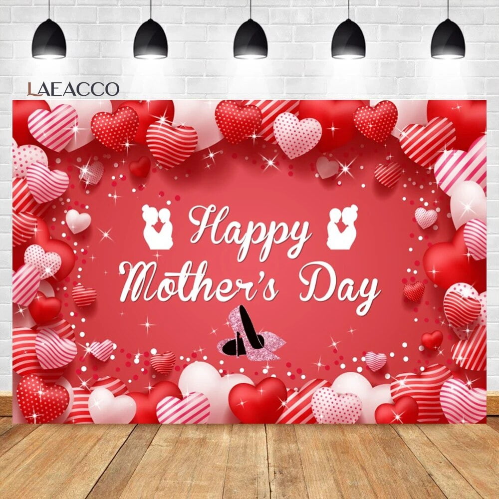 Happy Mothers Day Backdrop Rose Gold Floral Glitter Sweet Heart Best ...