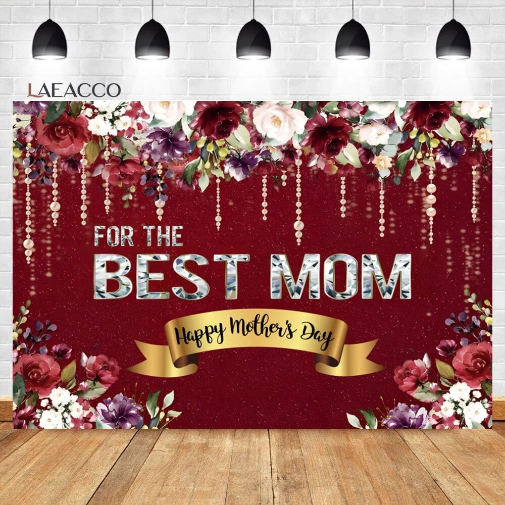 Happy Mothers Day Backdrop Rose Gold Floral Glitter Sweet Heart Best ...