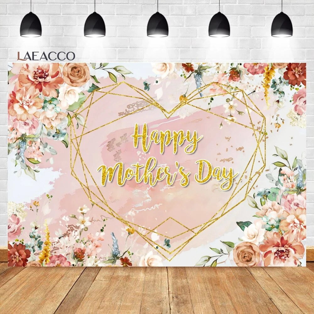 Happy Mothers Day Backdrop Rose Gold Floral Glitter Sweet Heart Best ...