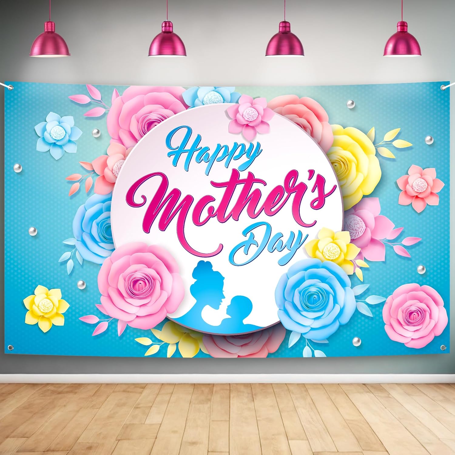 Happy Mothers Day Banner, Happy Mothers Day Decorations for Party, Blue ...