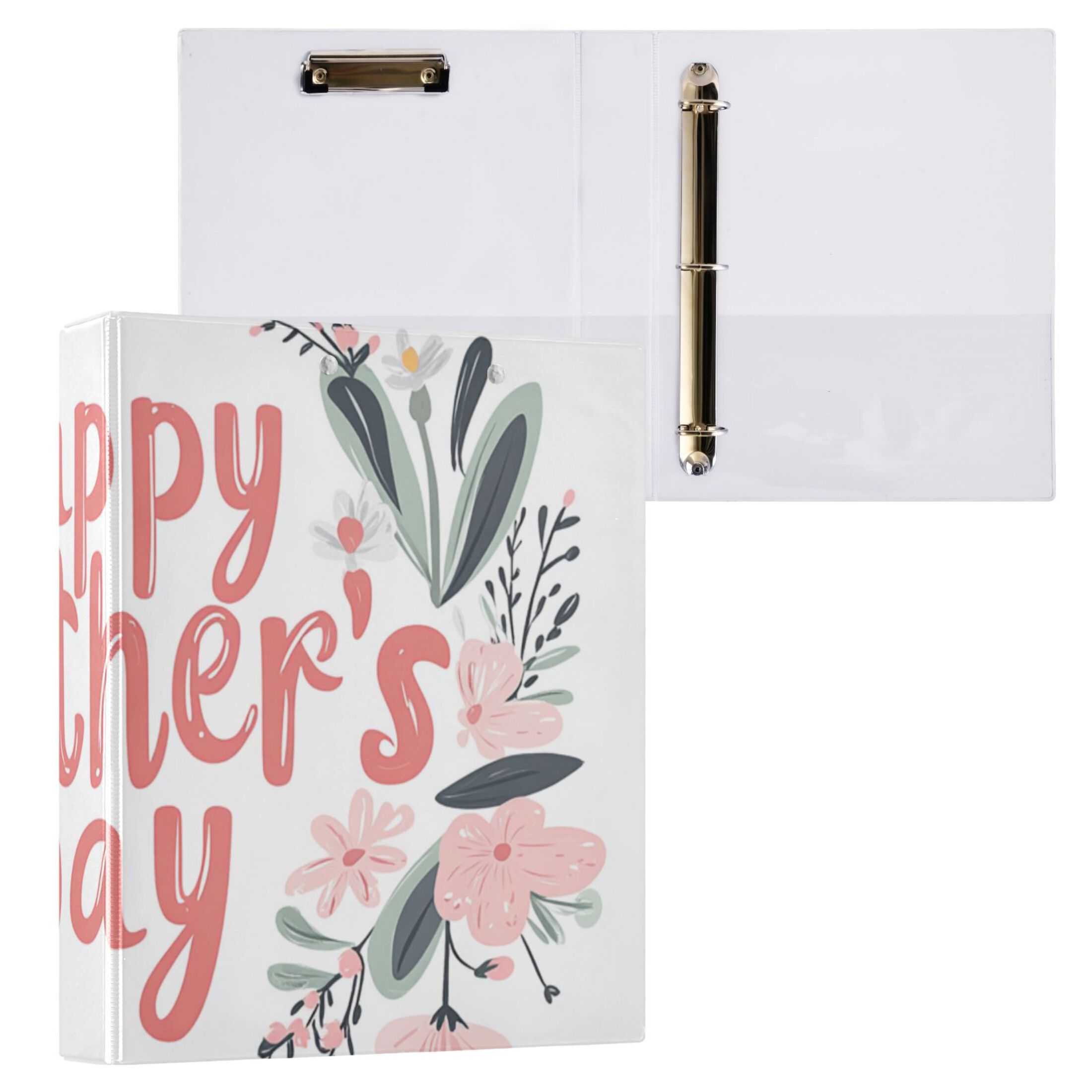 Happy Mothers Day Flowers Leaves Round Ring Binder 3 Rings 1.5 ...