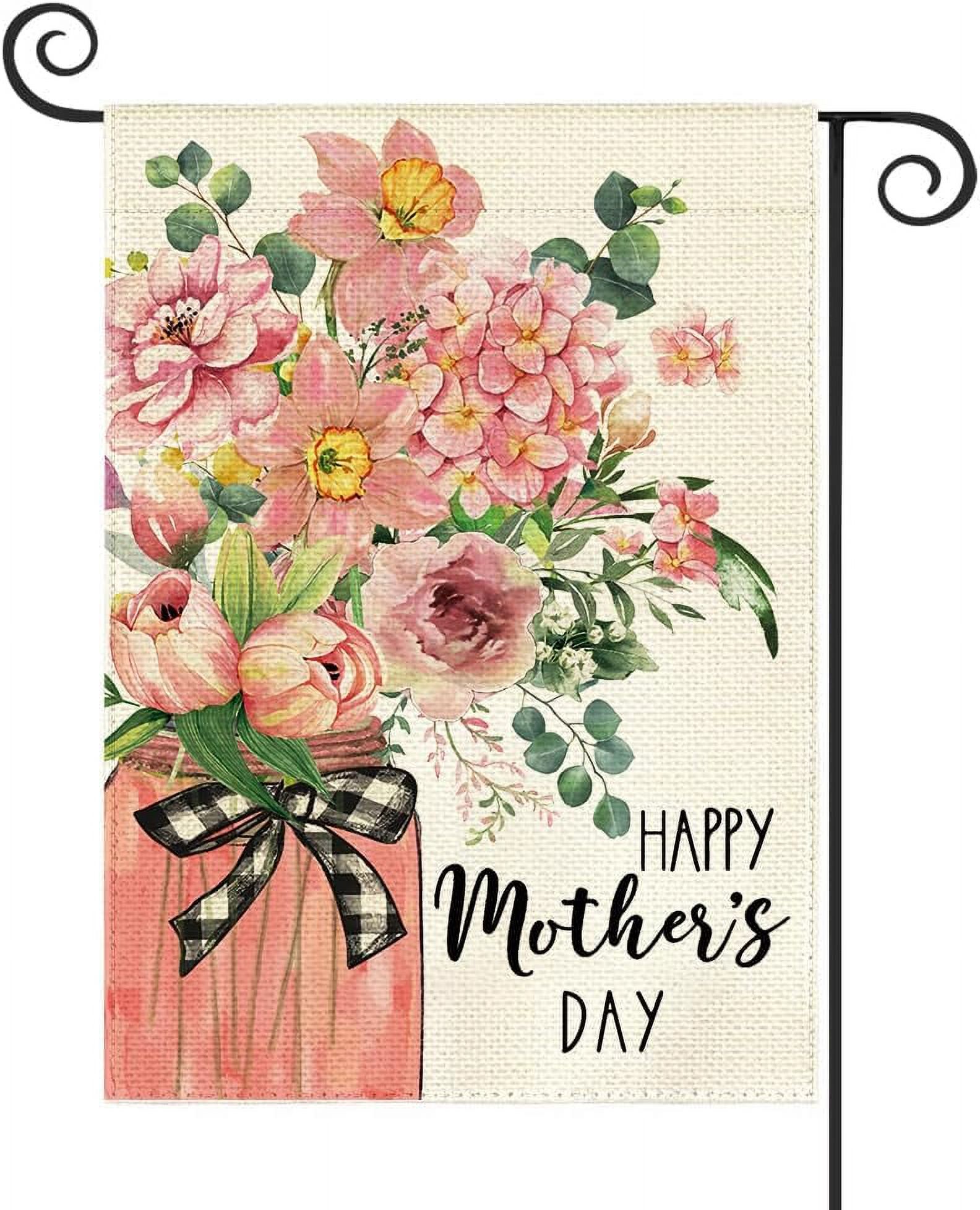 Happy Mothers Day Garden Flag Double Sided Pink Floral Mason Jar Small ...